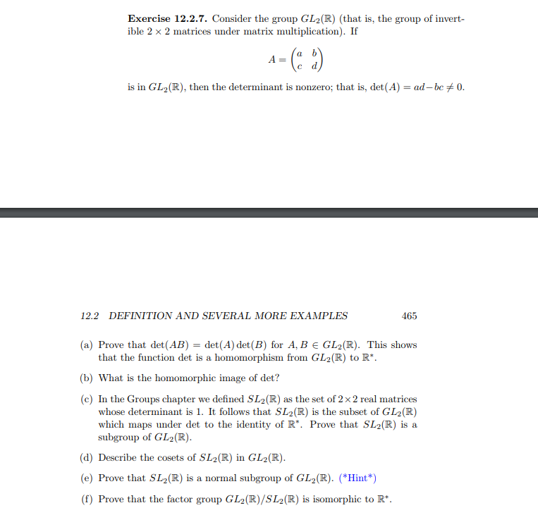 Solved Exercise 12.2.7. Consider the group GL2(R) (that is, | Chegg.com
