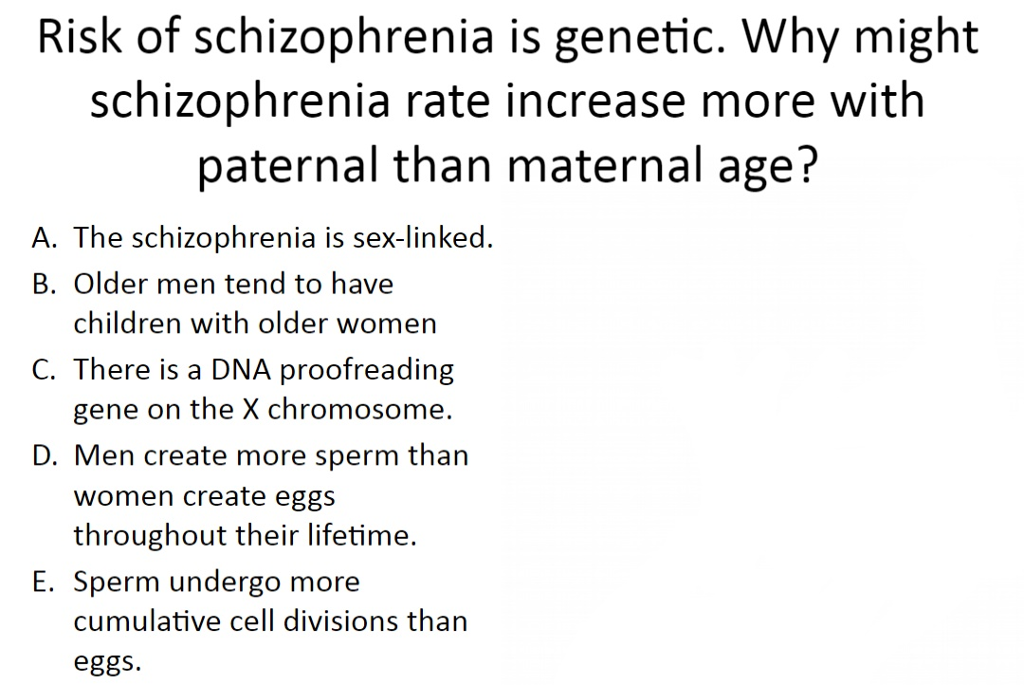 Solved Risk of schizophrenia is genetic. Why might | Chegg.com
