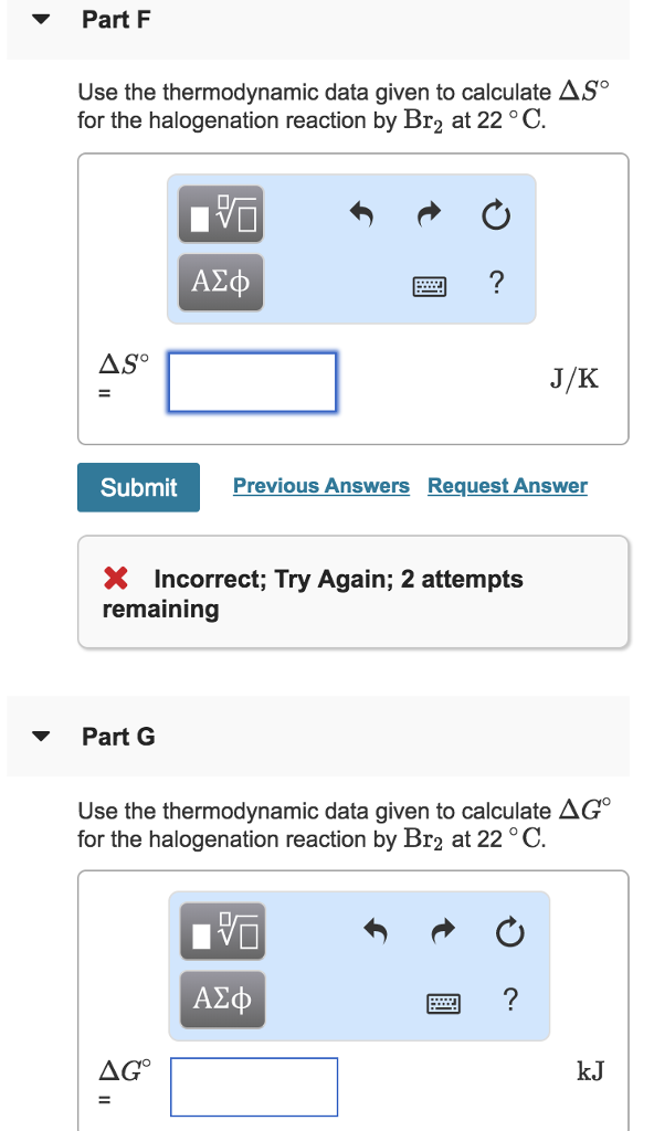 Part H Use the thermodynamic data given to calculate | Chegg.com