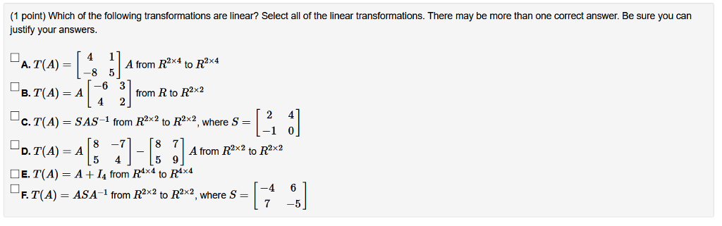 Solved (1 point) Which of the following transformations are | Chegg.com