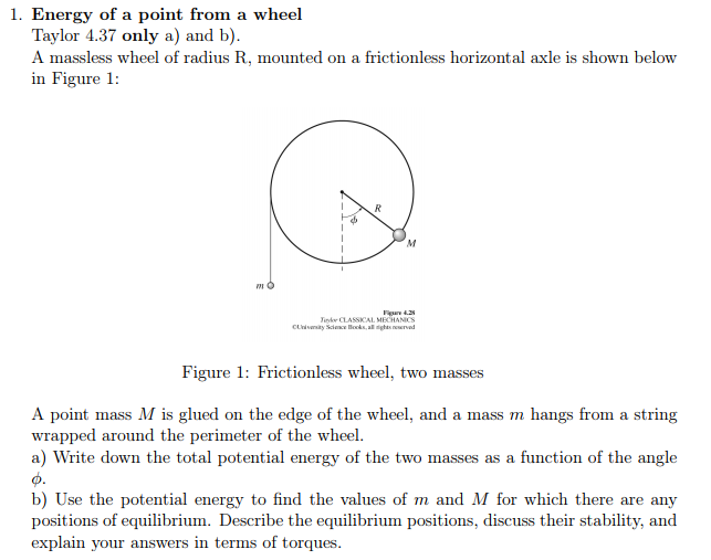 Solved 1. Energy of a point from a wheel Taylor 4.37 only a) | Chegg.com