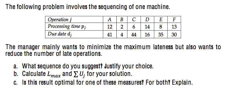 Solved The following problem involves the sequencing of one | Chegg.com