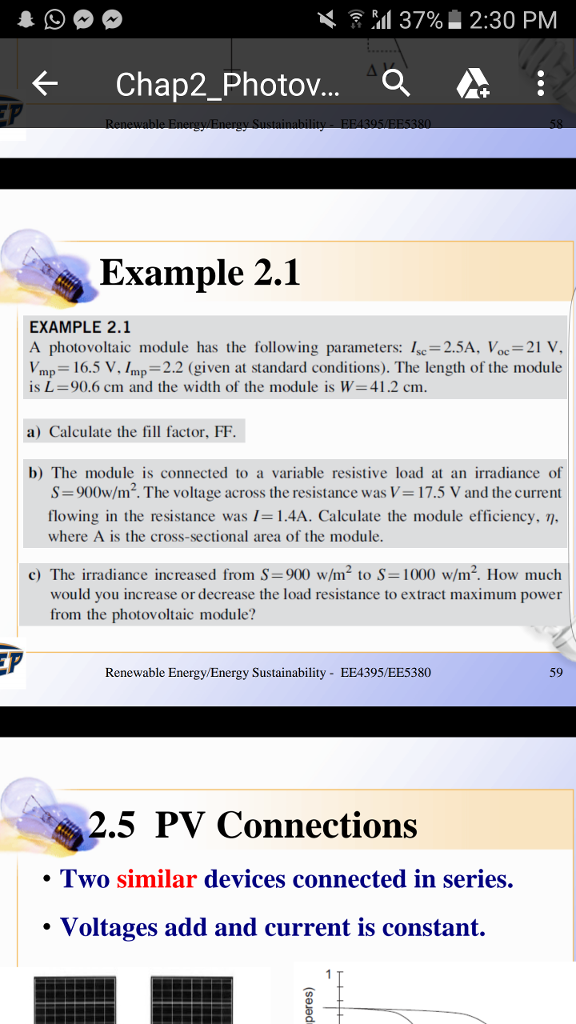 Solved A photovoltaic module has the following parameters: | Chegg.com
