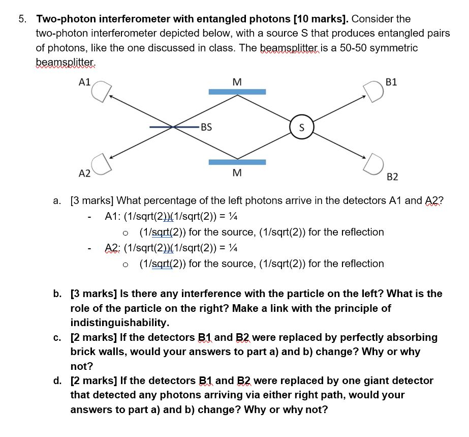 Consider the two-photon interferometer depicted | Chegg.com
