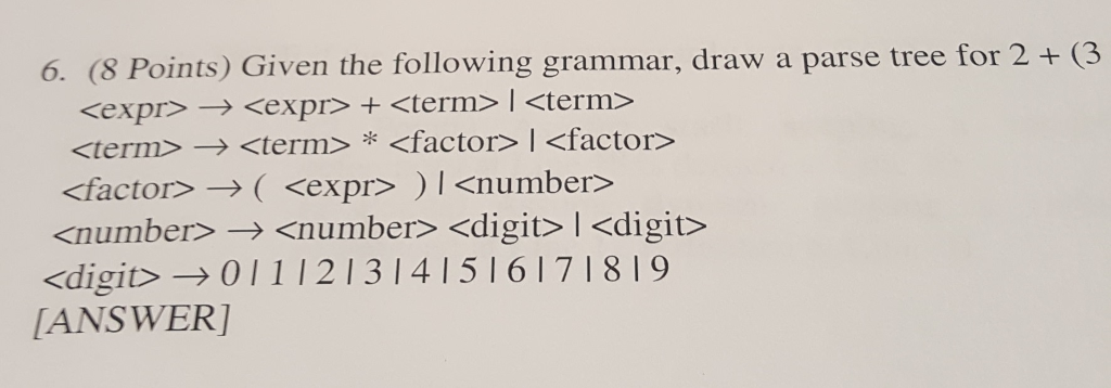 Solved Given the following grammar, draw a parse tree for 2 | Chegg.com