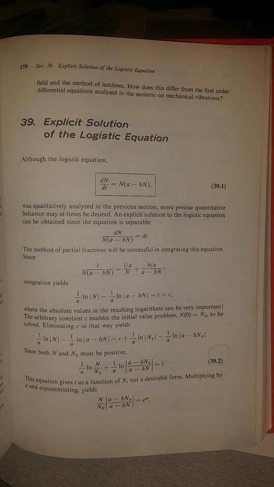 Solved 39.2. The general solution of the logistic equation, | Chegg.com