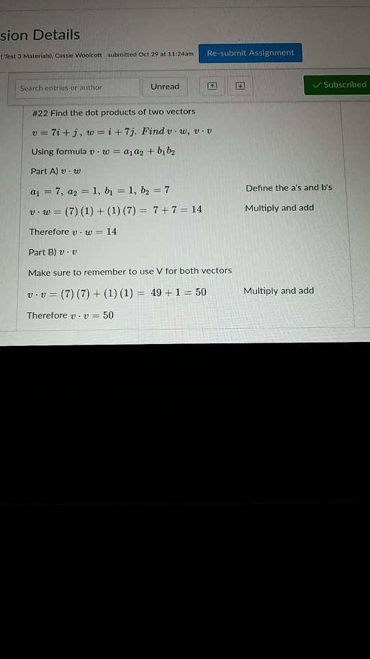 Solved Sunday Great applications of the dot product. Knowing | Chegg.com