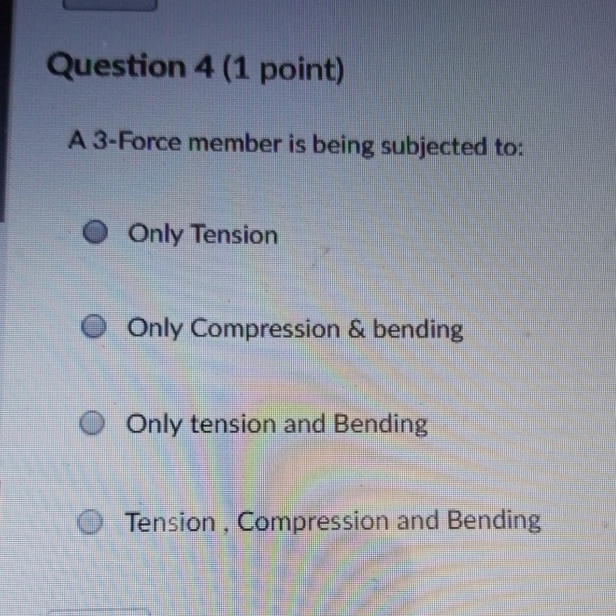 Solved Question 4 (1 point) A 3-Force member is being | Chegg.com