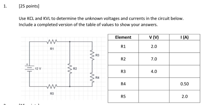 Solved 1. 125 points] Use KCL and KVL to determine the | Chegg.com