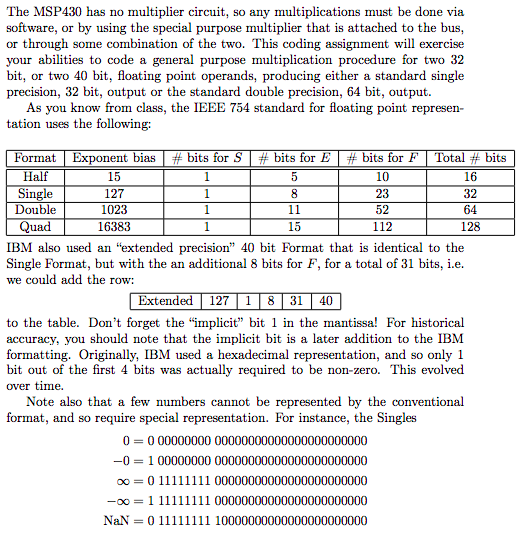 The MSP430 has no multiplier circuit, so any | Chegg.com