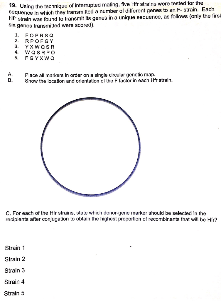 Solved Using the technique of interrupted mating, five Hfr | Chegg.com
