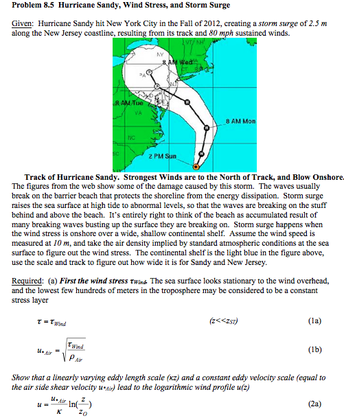 Problem 8.5 Hurricane Sandy, Wind Stress, and Storm | Chegg.com