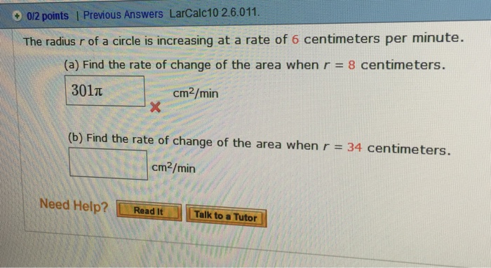 Solved The radius r of a circle is increasing at a rate of 6 | Chegg.com