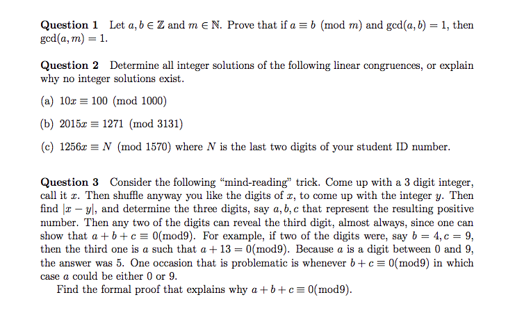 Solved N. Prove that if a E b (mod m) and gcd (a, b) = 1, | Chegg.com