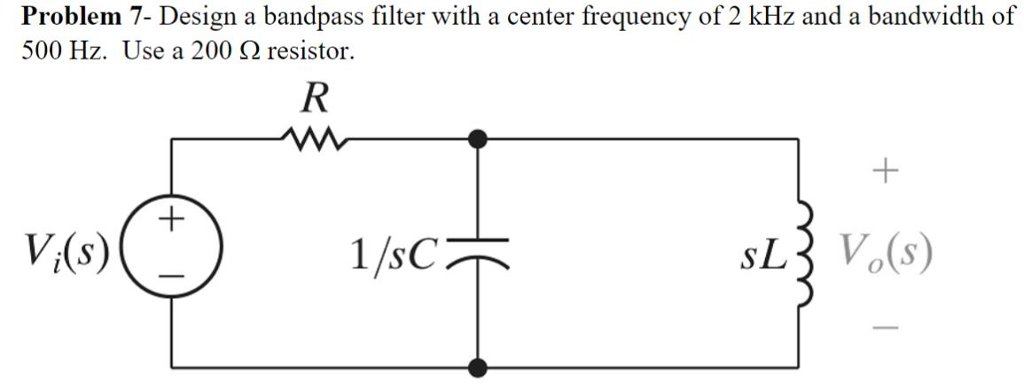 Solved Design a bandpass filter with a center frequency of 2 | Chegg.com