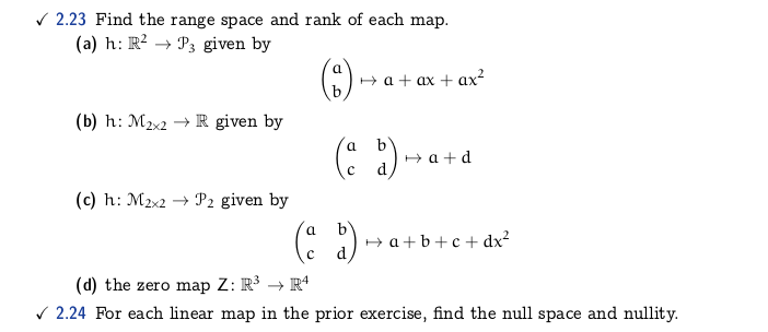 Solved 2.23 Find the range space and rank of each map. (a) | Chegg.com