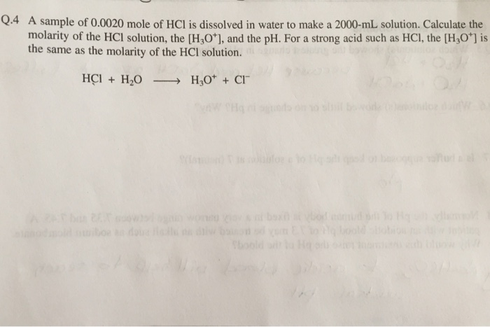Solved A sample of 0.0020 mole of HCl is dissolved in water | Chegg.com