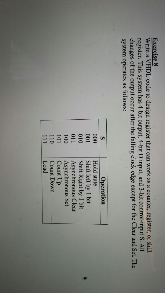 Solved Exercise8 Write A Vhdl Code To Design Register That