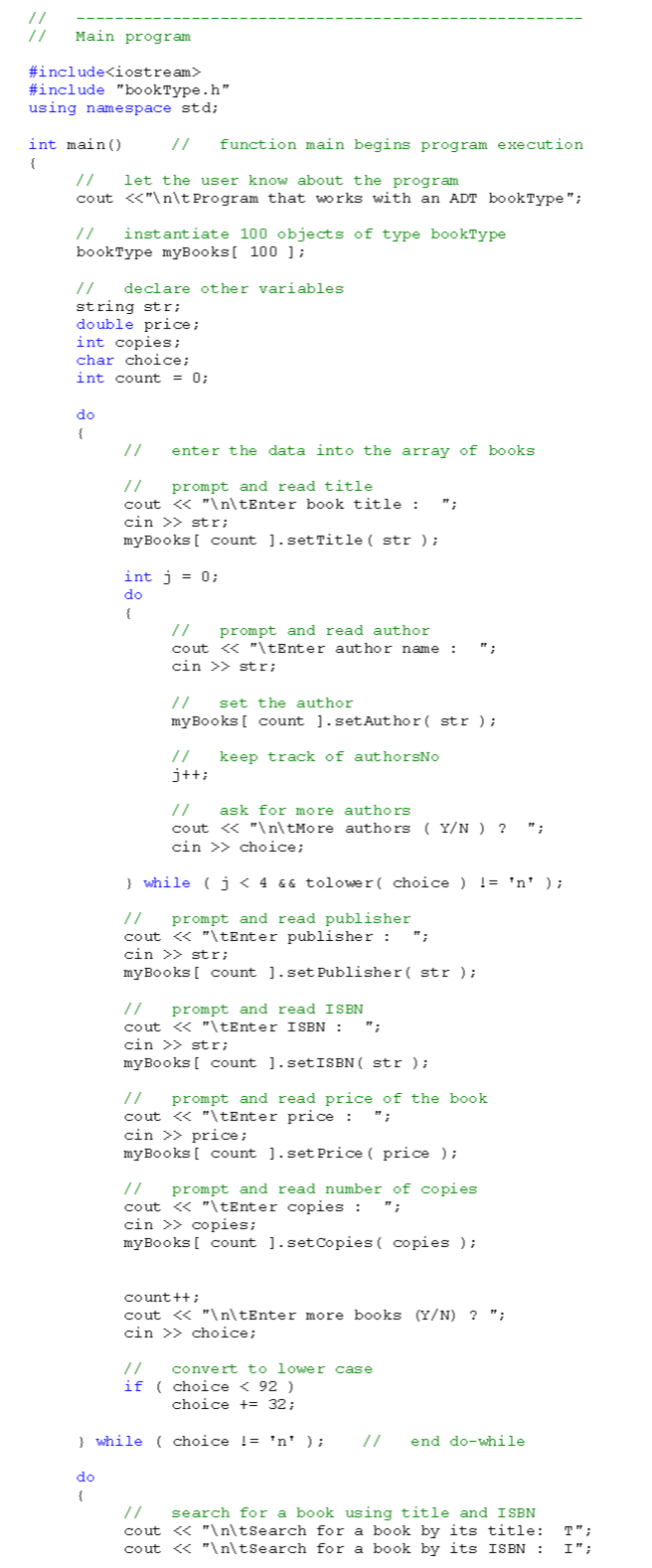 Solved bookType Header FIle // bookType. h #1 nclude using | Chegg.com