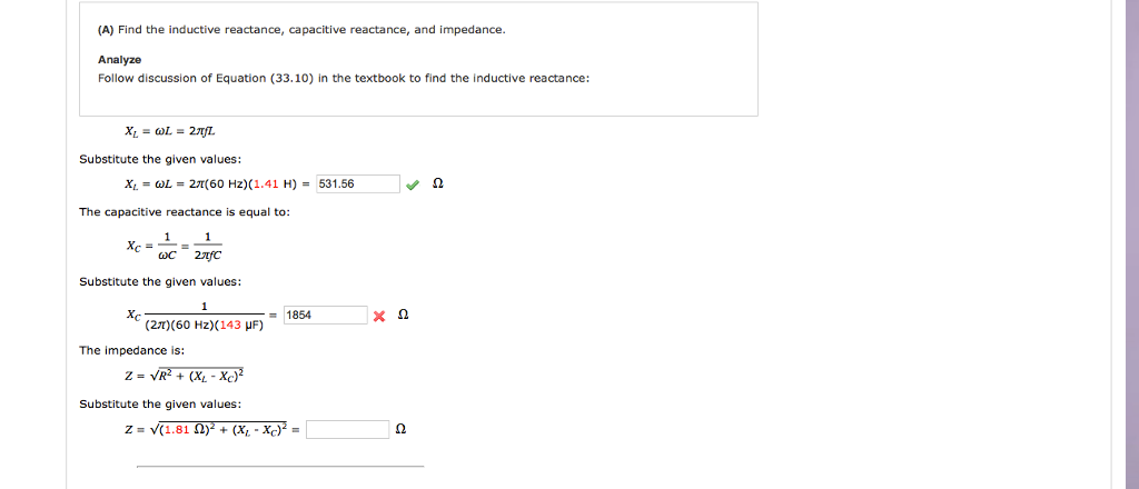 Solved Find the inductive reactance, capacitive reactance, | Chegg.com