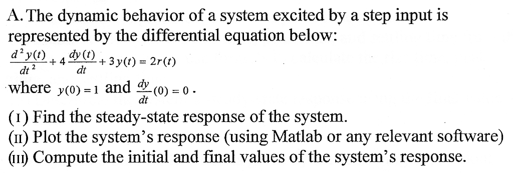 Solved The dynamic behavior of a system excited by a step | Chegg.com