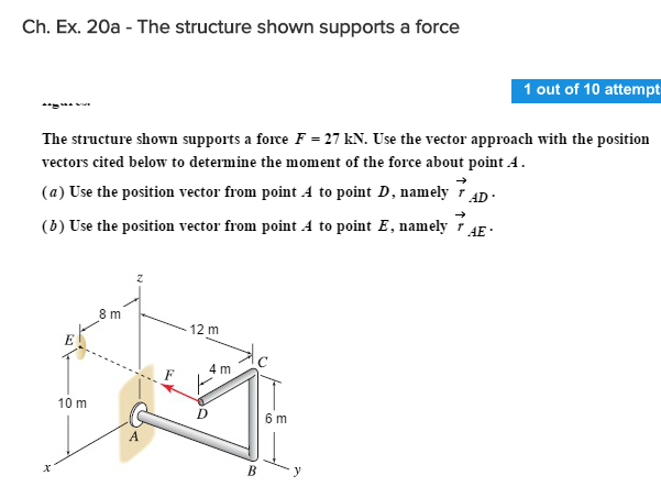 Solved Ch. Ex. 20a The structure shown supports a force 1 | Chegg.com Solved Ch. Ex. 20a The structure shown supports a force 1 | Chegg.com