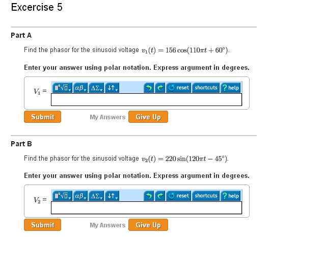 Solved Part A Find the phasor for the sinusoid voltage | Chegg.com
