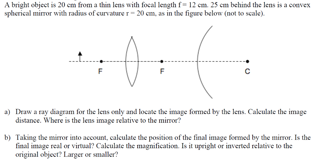 Solved A bright object is 20 cm from a thin lens with focal | Chegg.com