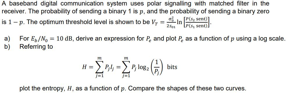 A baseband digital communication system uses polar | Chegg.com