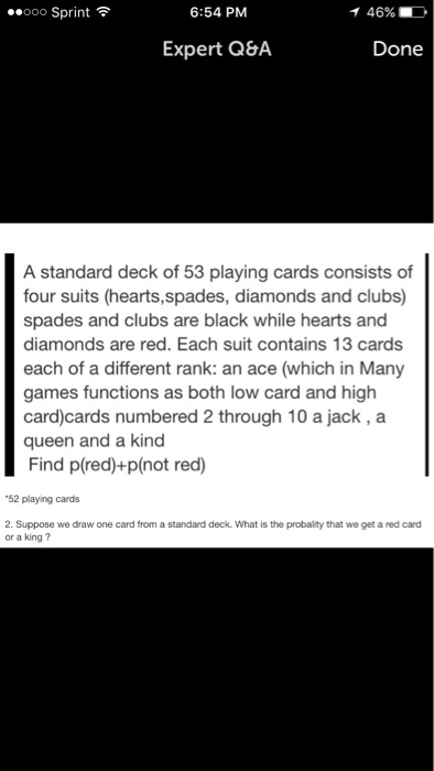 Solved A standard deck of 53 playing cards consists of four | Chegg.com