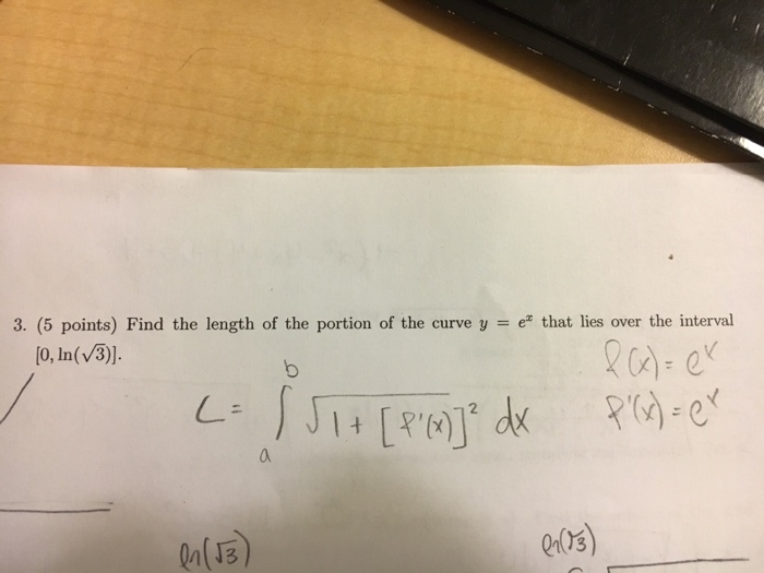 Solved Find the length of the portion of the curve y = e^x | Chegg.com