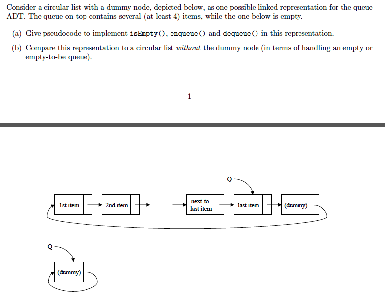 Solved Consider a circular list with a dummy node, depicted | Chegg.com
