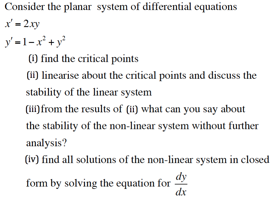 Solved Non-Linear Systems of Differential Equations - Planar | Chegg.com