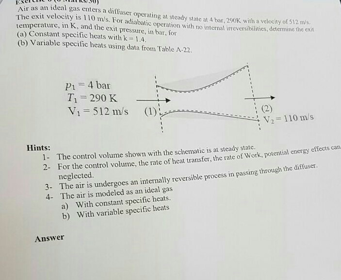 Solved EXCS ir as an ideal gas enters a diffuser operating | Chegg.com