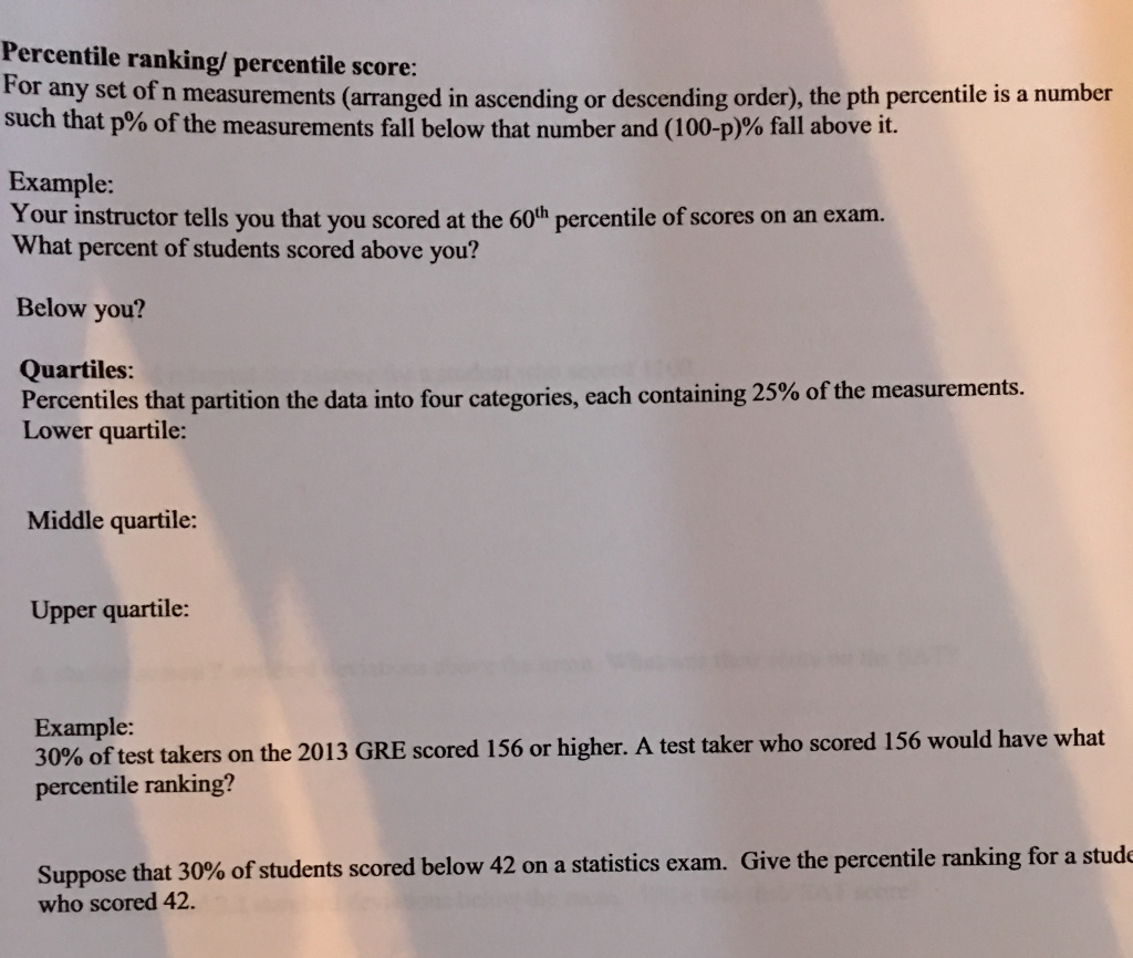 Solved Percentile ranking/ percentile score: For any set of | Chegg.com