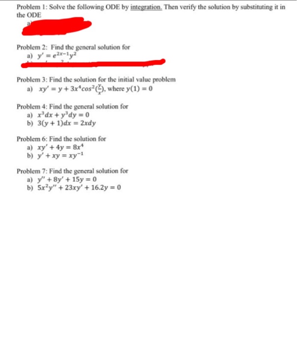 Solved Solve the following ODE by integration. Then verify | Chegg.com