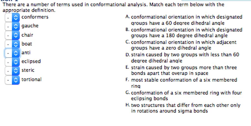 Solved There are a number of terms used in conformational | Chegg.com
