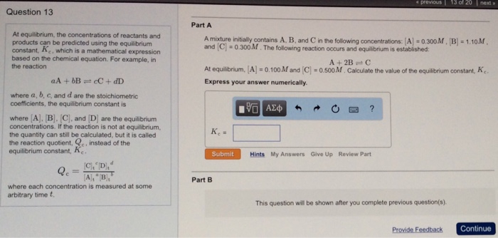 Solved At equilibrium, the concentrations of the reactants | Chegg.com