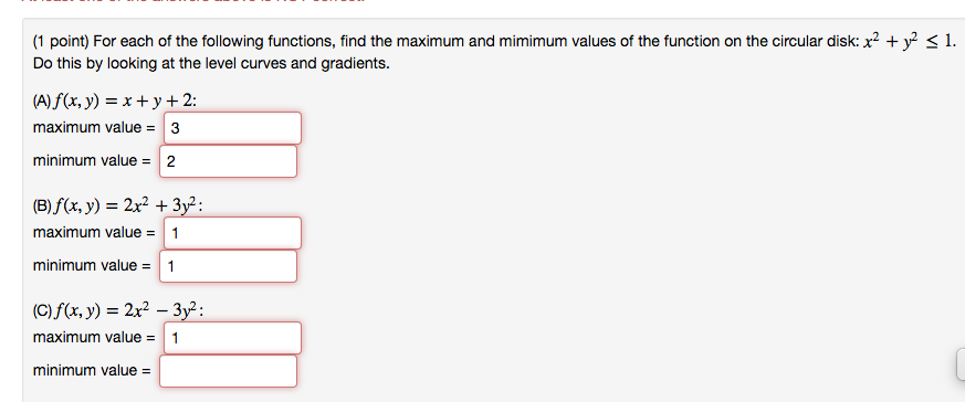 Solved point) For each of the following functions, find the | Chegg.com
