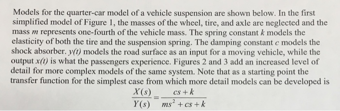 Solved Models for the quarter-car model of a vehicle | Chegg.com