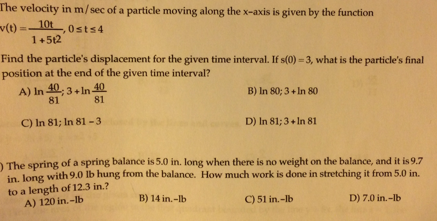 Solved The velocity in m/sec of a particle moving along the | Chegg.com