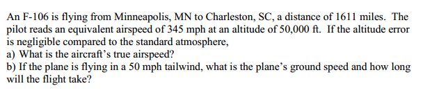 Solved a) What is the aircraft’s true airspeed? b) If the | Chegg.com