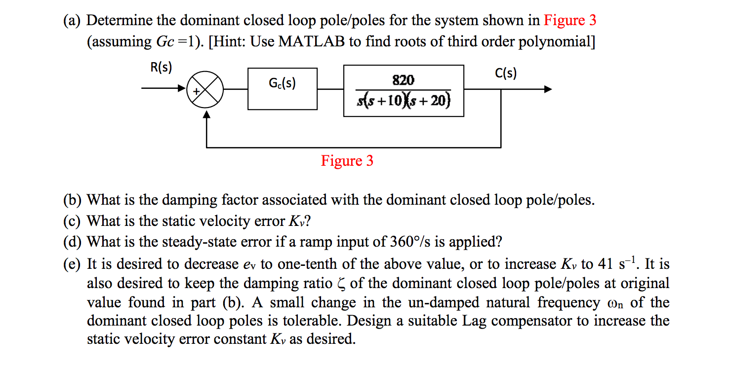 the dominant closed loop pole/poles for the | Chegg.com
