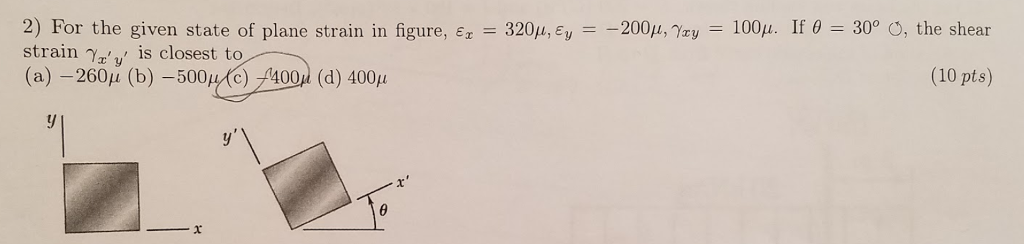 Solved 2) For the given state of plane strain in figure, | Chegg.com