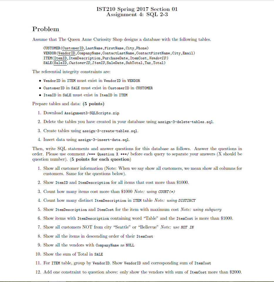 Solved IST210 Spring 2017 Section 01 Assignment 4: SQL 2-3 | Chegg.com
