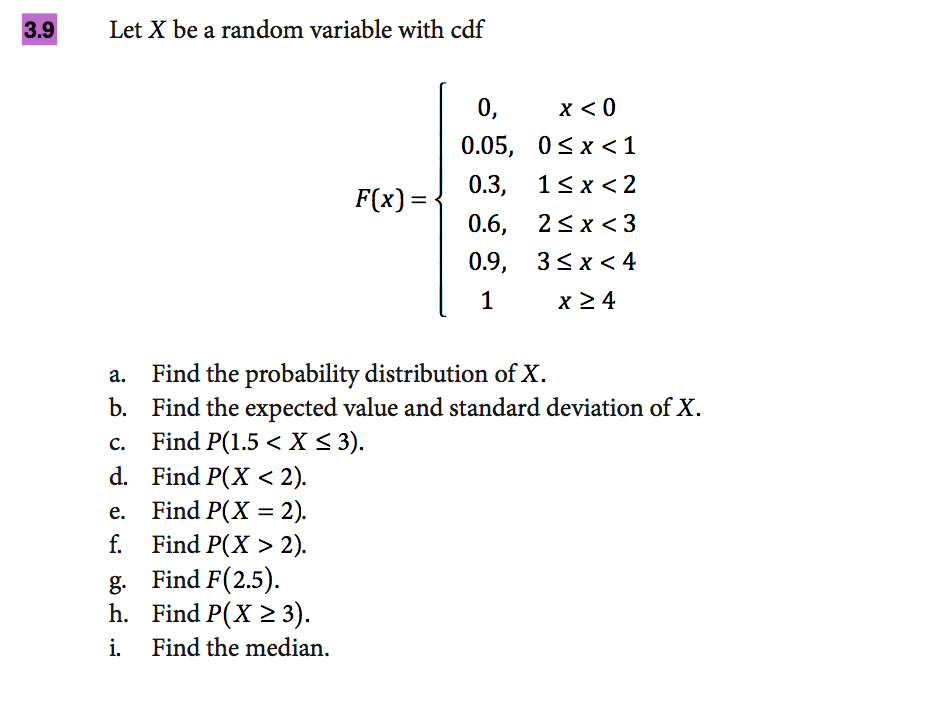 Solved 3.9 Let X be a random variable with cdf 0 0.05, 0SX | Chegg.com
