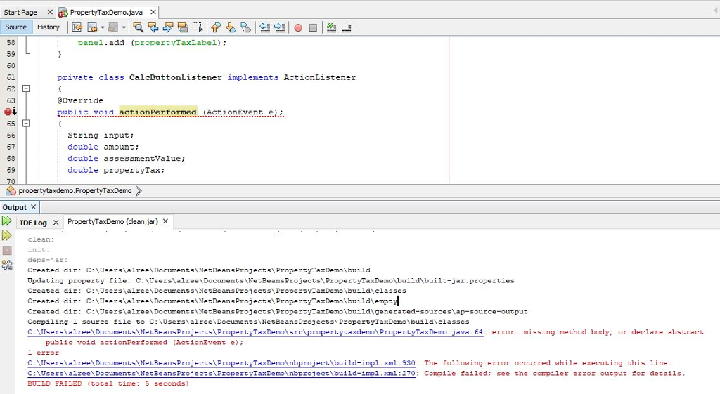 Solved Start PagePropertyTaxDemo.java x 58 59 60 61 62 63 | Chegg.com