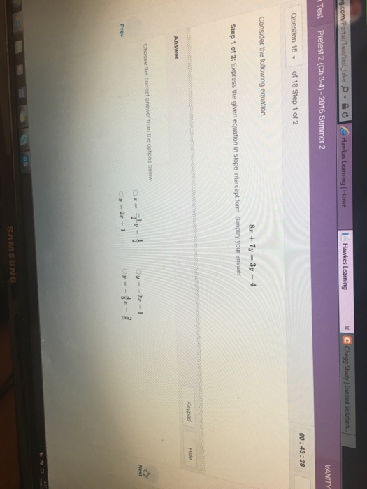 Solved Consider the following equation. 8x + 7y = 3y - 4 | Chegg.com