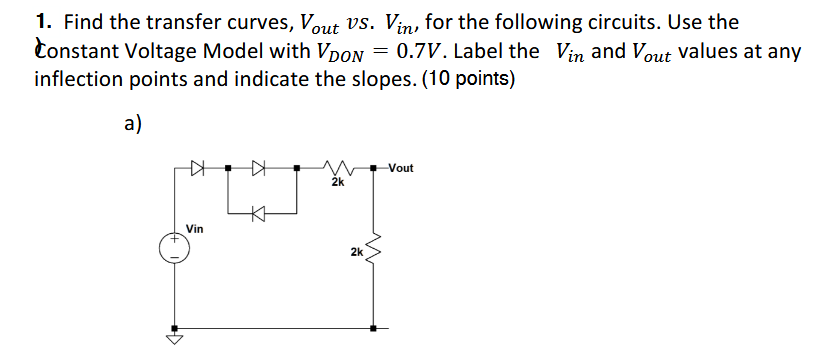 Solved 1. Find the transfer curves, Vout vs. Vin, for the | Chegg.com