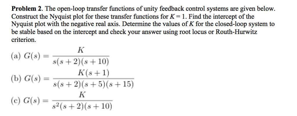Solved Problem 2 The Open Loop Transfer Functions Of Unity 4832